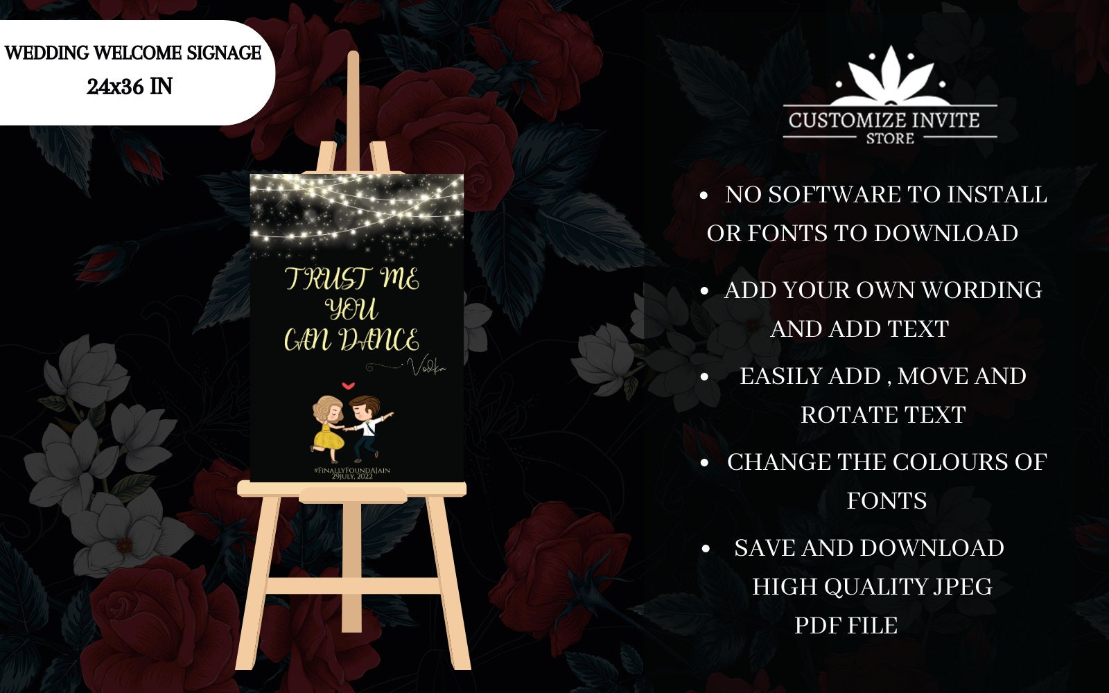 Elegent Theme Cocktail Welcome Sign, Welcome Sign Template, Dark ...