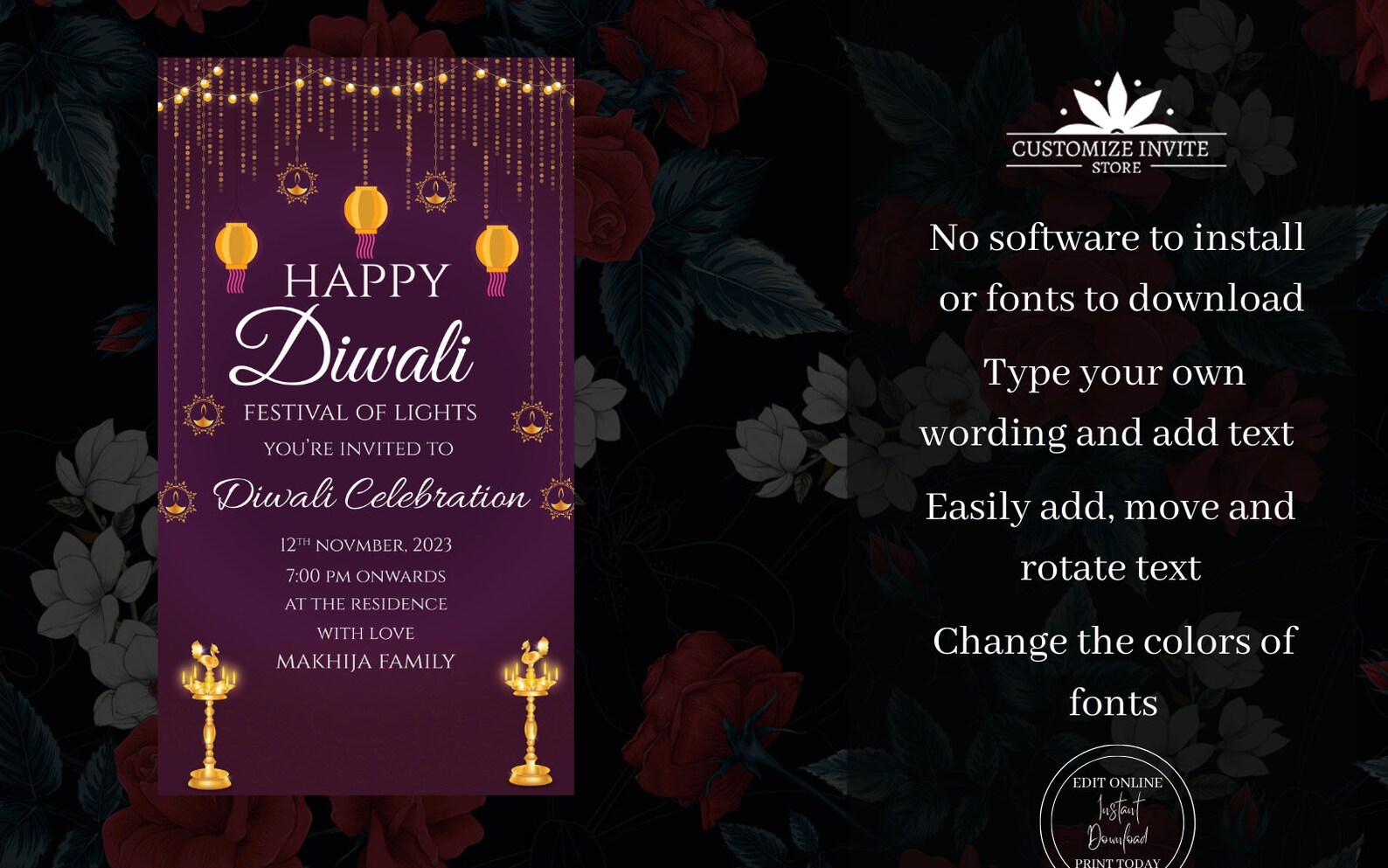 Diwali Party Invite, Indian Dinner E-vite (digital Template) - Etsy
