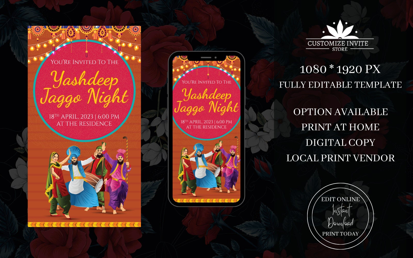 Jaggo Night Invites as Jaggo Wedding Invite, Jago Invitation Digital as ...