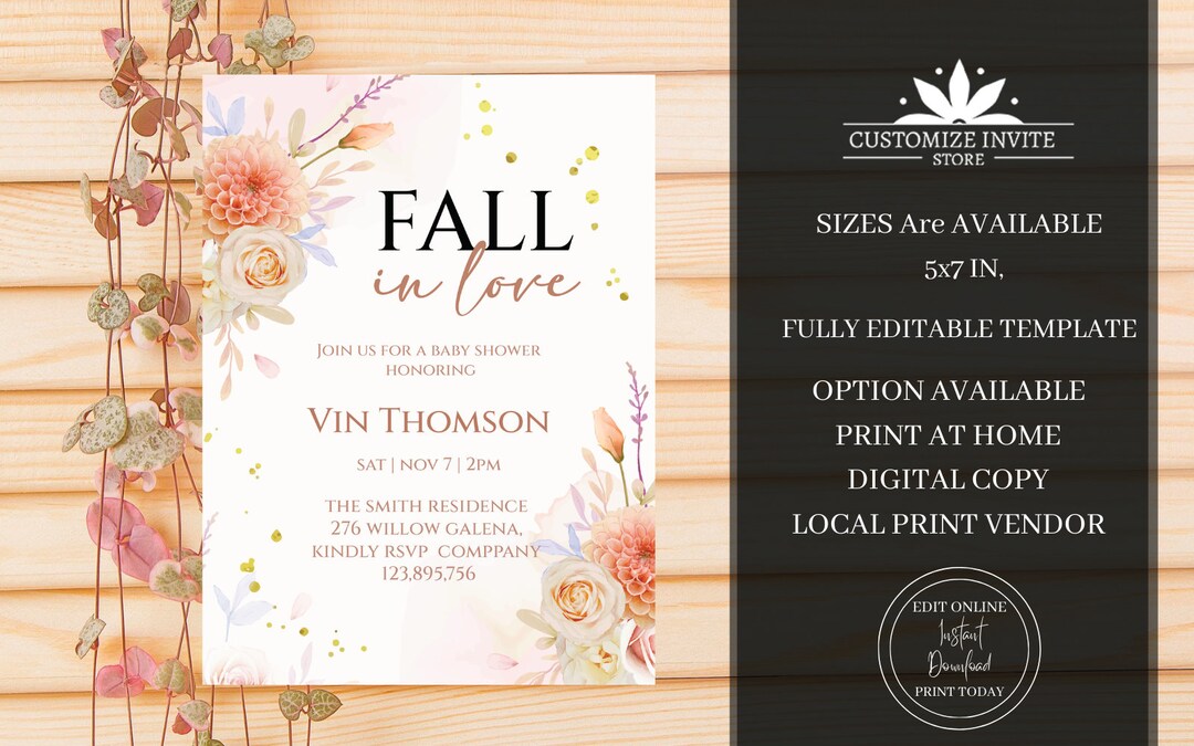 Fall in Love Bridal Shower Invitation, Blush Bridal Shower Invitation ...