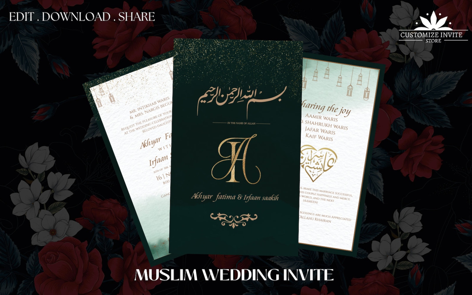 Green Muslim Shaadi Invite Templates & Islamic Wedding Invite Card ...