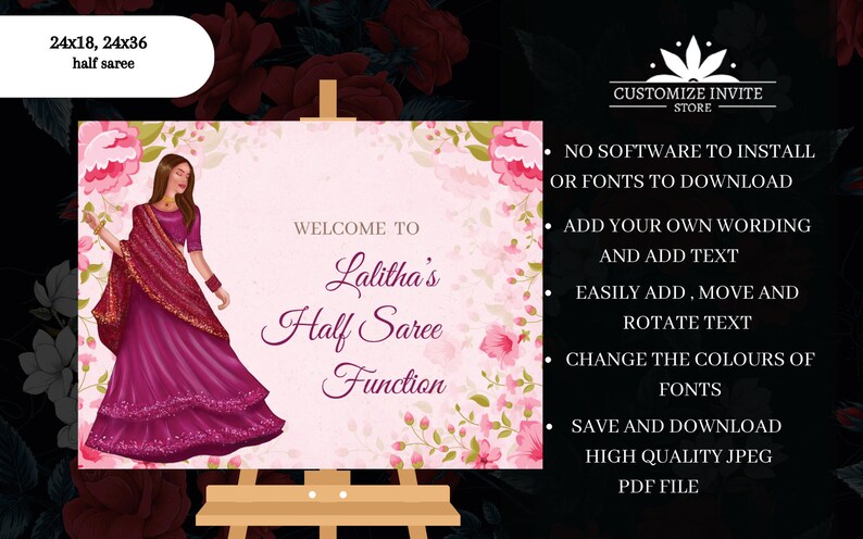 Saree Function Signs & Half Saree Signs, Half Saree Welcome Signs as ...