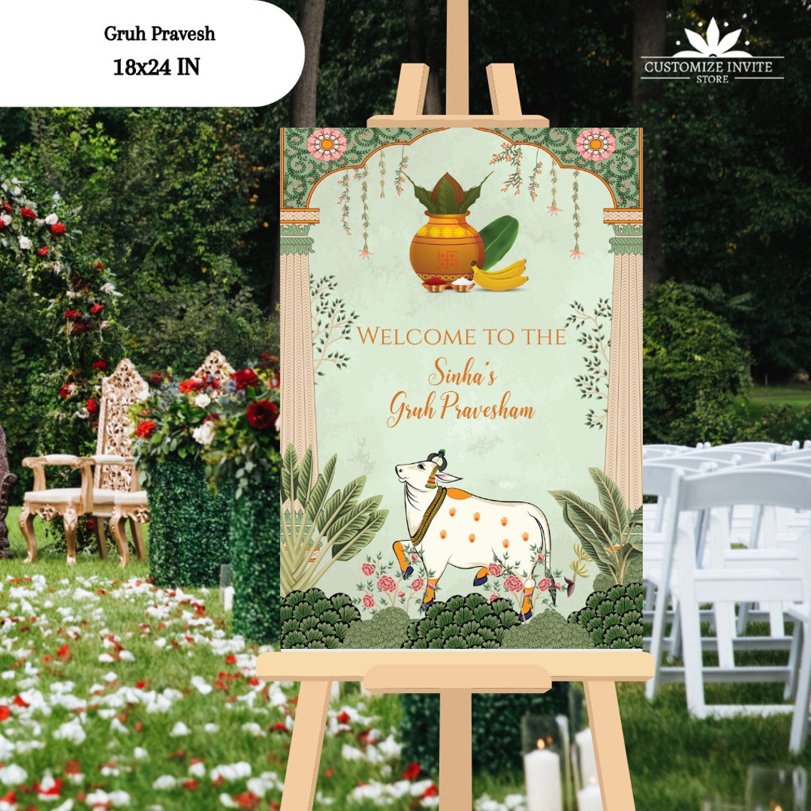 Gruhapravesam Pooja Sign With Cow & Gruhapravesham Sign, Indian Grih ...