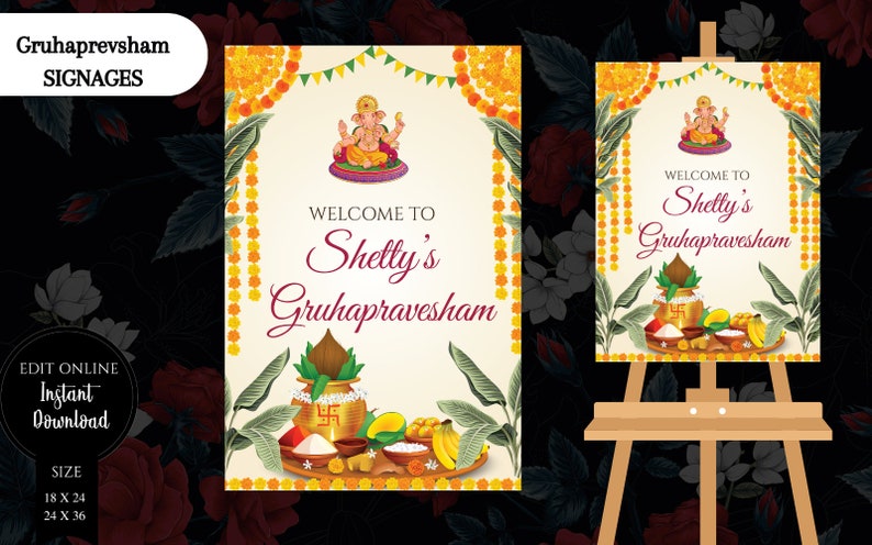 Gruhapravesam Sign With Cow & Gruhapravesham Sign, Indian Housewarming ...