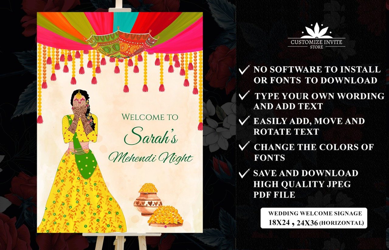 Henna Welcome Sign, Mehndi Night Welcome Signage With Umbrella Decor ...