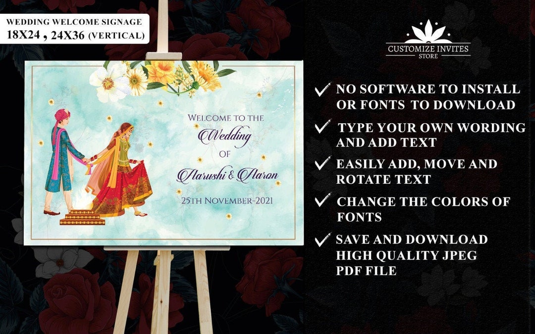 Hindu Welcome Signage, Indian Wedding Ceremony Sign Punjabi, Hindu ...