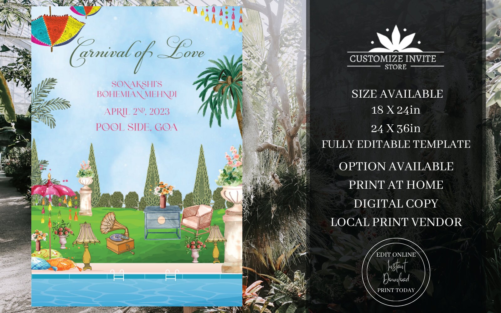 Colourful Mehndi Carnival Function Welcome Sign, Printable Wedding ...
