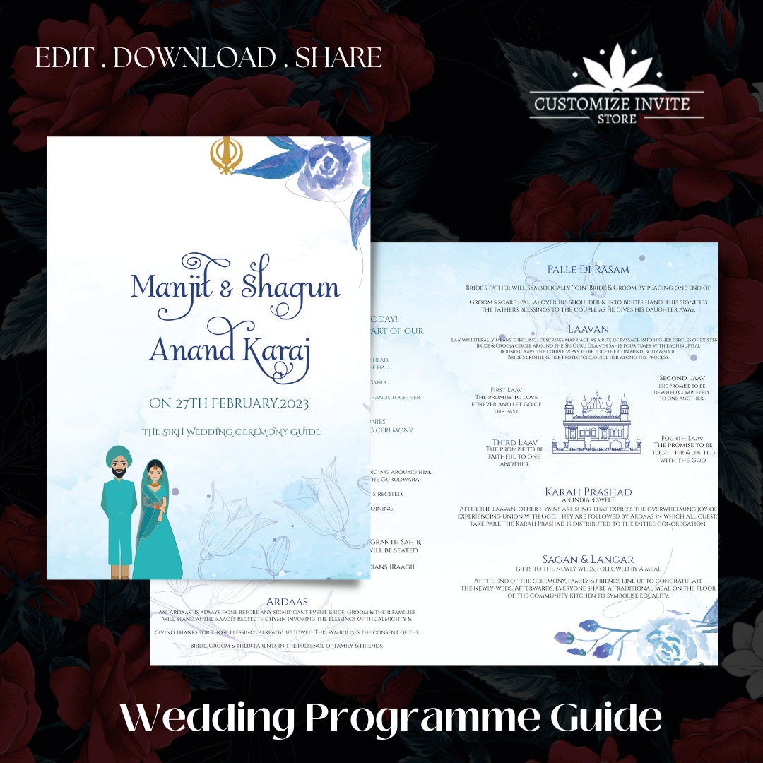 Sikh Wedding Programs Printable, Sikh Ceremony Infographics & Indian ...