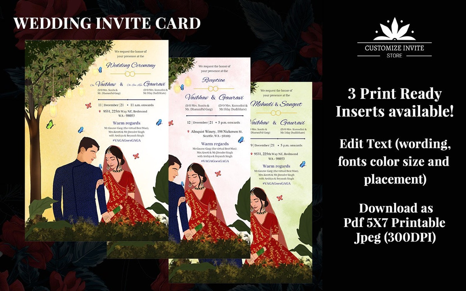 Custom Portrairt Indian Invitation Digital Wedding Card Suite Including ...