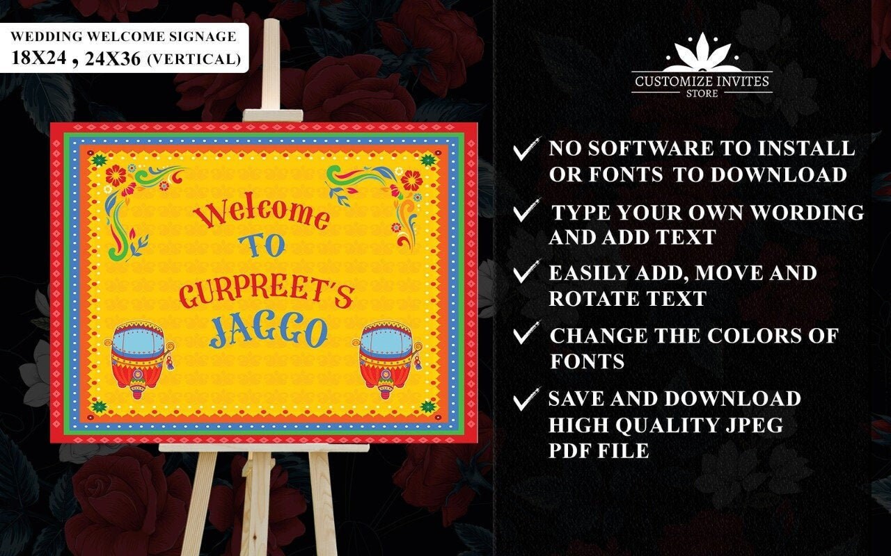 Jaggo Welcome Signs as Punjabi Wedding Decor Signage, Jaggo Signs ...