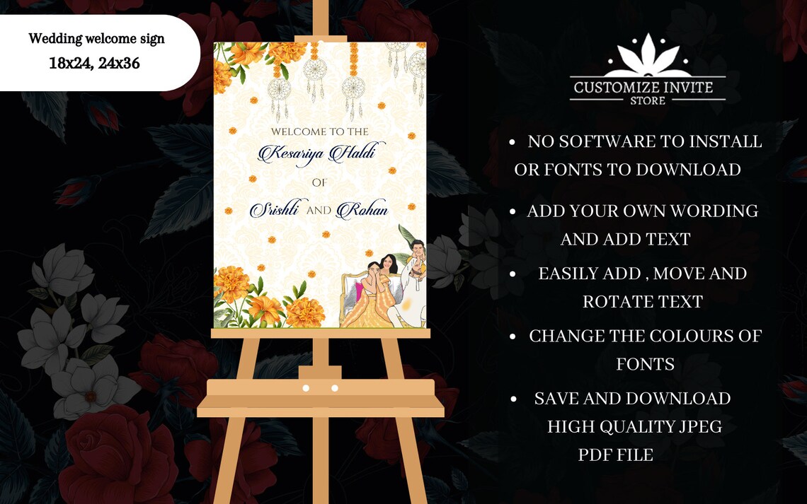 Haldi Party Welcome Signage as Haldi Night, Welcome to Our Haldi ...