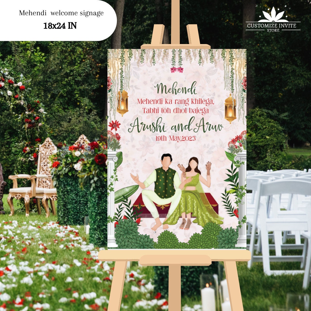 Beautiful Mehendi Sign, Printable Mehendi Welcome Signs, Indian Mehendi ...