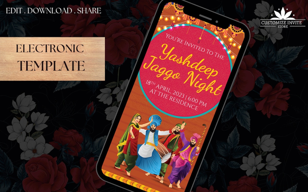 Jaggo Night Invites as Jaggo Wedding Invite, Jago Invitation Digital as ...