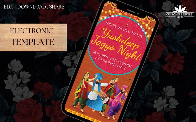 Jaggo Night Invites as Jaggo Wedding Invite, Jago Invitation Digital as ...