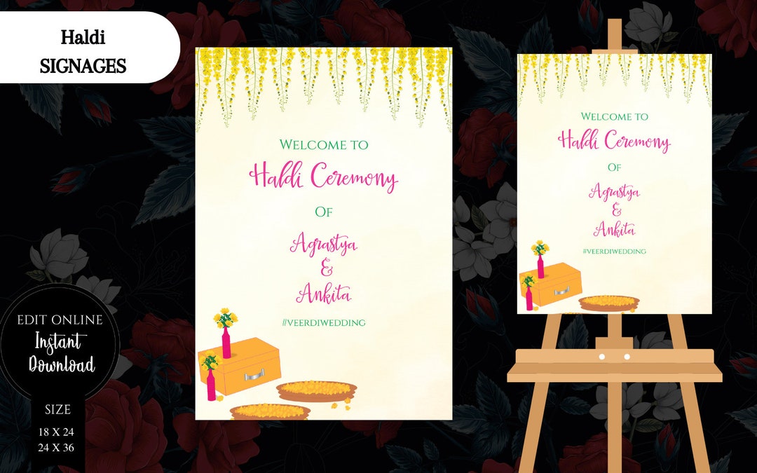 Beautiful Haldi Thali With Floral Hangings as Haldi Board, Wedding ...