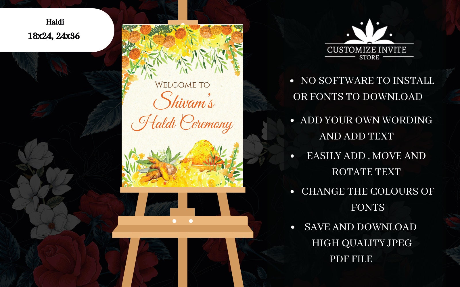 Haldi Ceremony Signages, Haldi Welcome Ceremony Signage, Floral Welcome ...