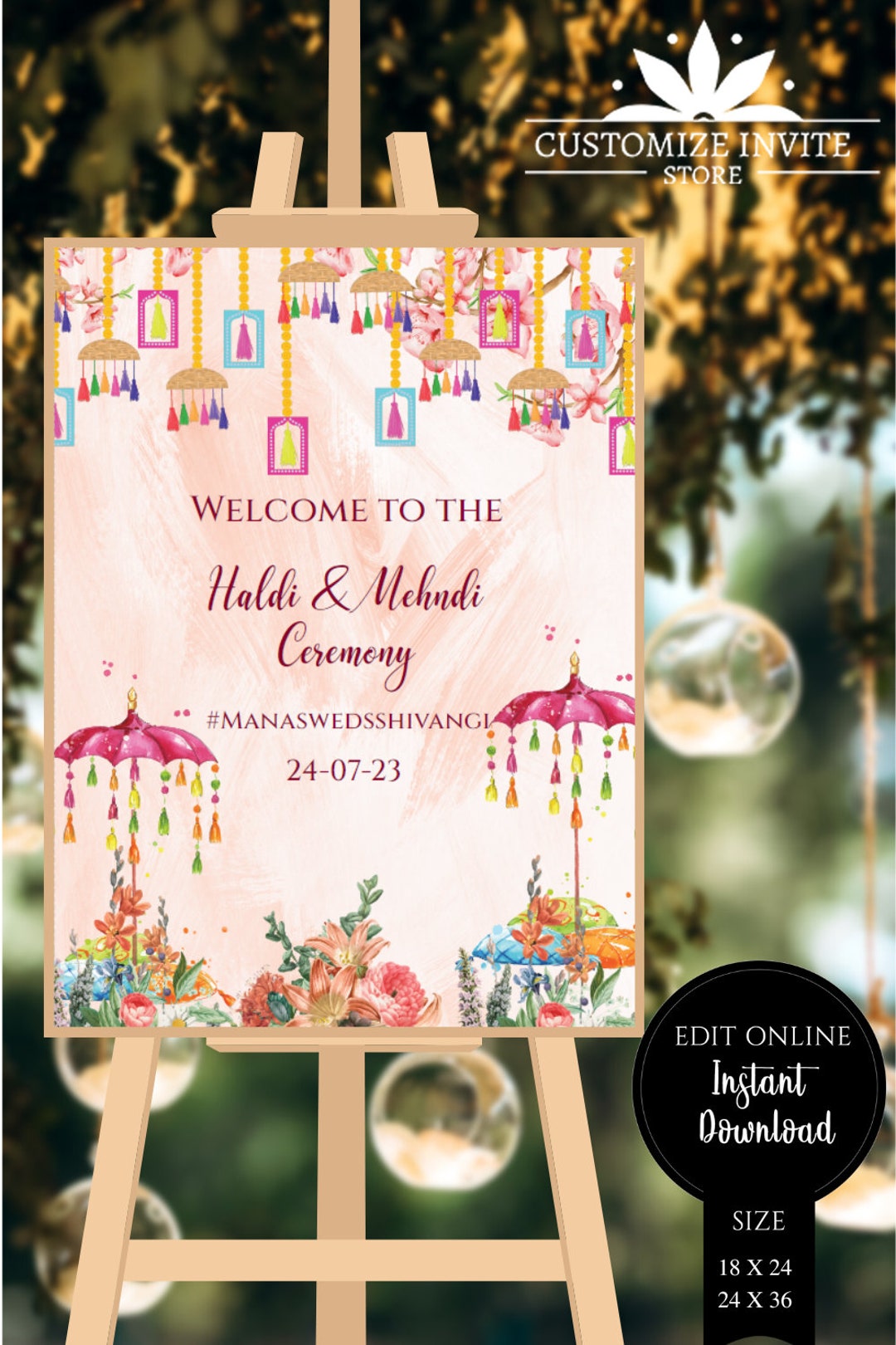 Welcome to Our Haldi & Mehndi Ceremony, Colourful Tassels With Pink ...