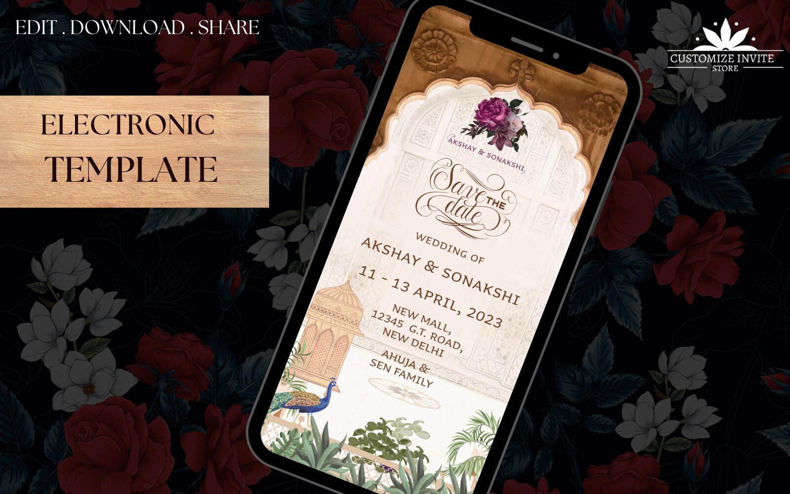 Mughal Mehrab Background With Pichwai Theme Greenery Save the Date ...