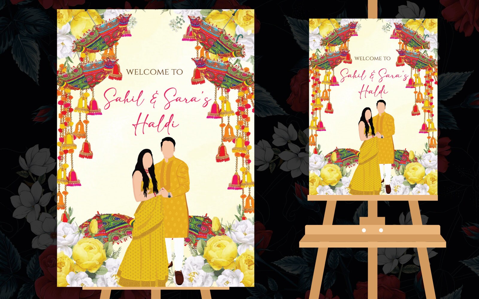 Indian Haldi Ceremony Welcome Signs, Fully Editable Indian Couple ...