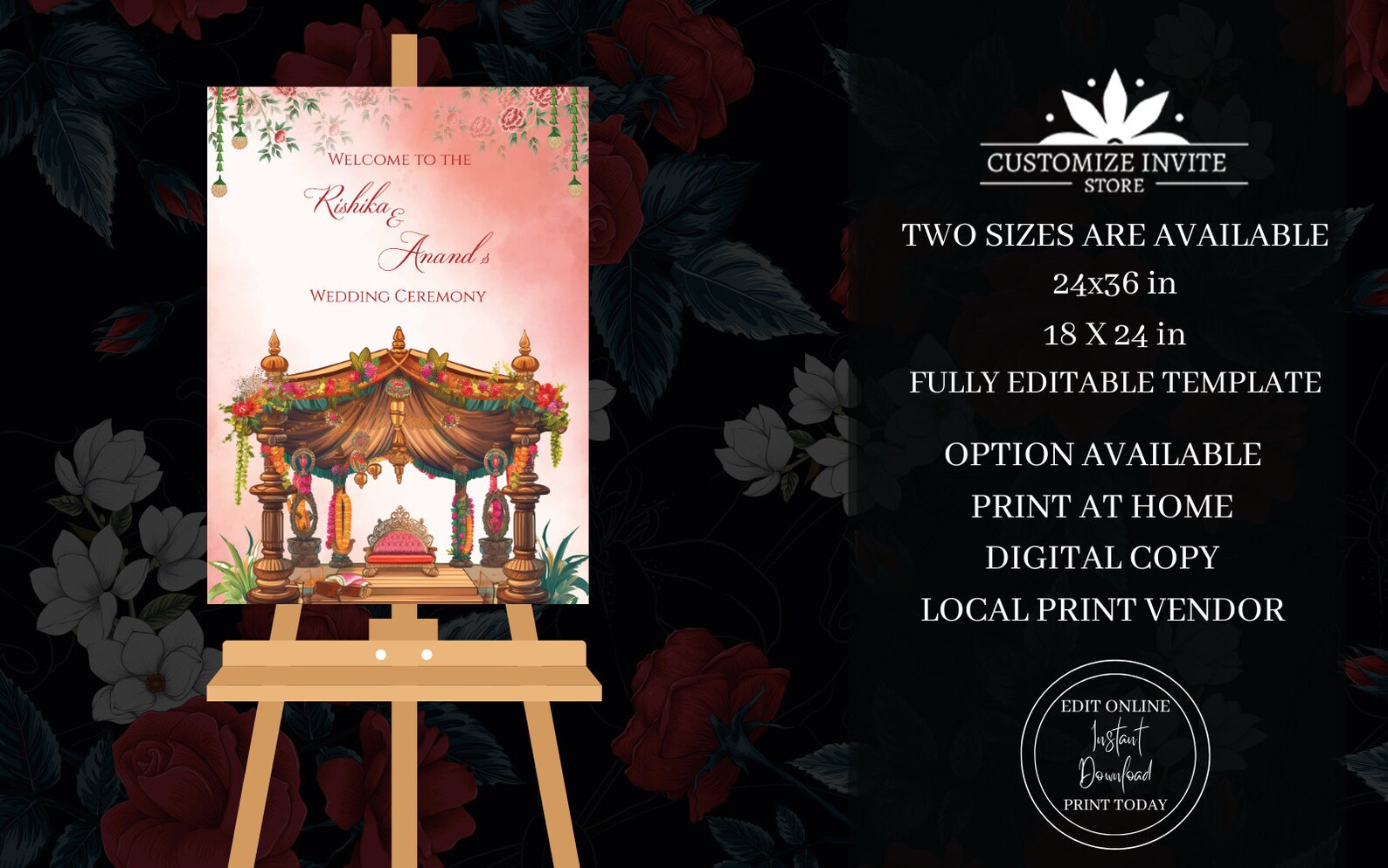 Royal Mandap Hindu Wedding With Rose Hanging Garden Welcome Entrance ...