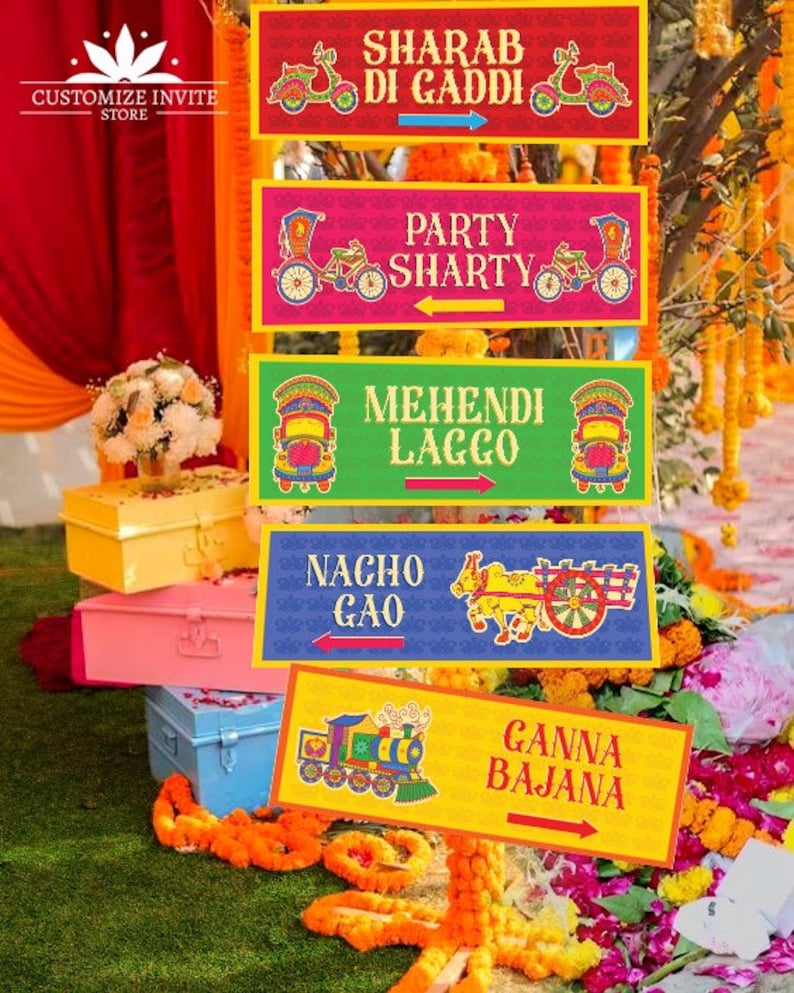 Indian Wedding Party Direction Signs, Punjabi Wedding Style Party ...
