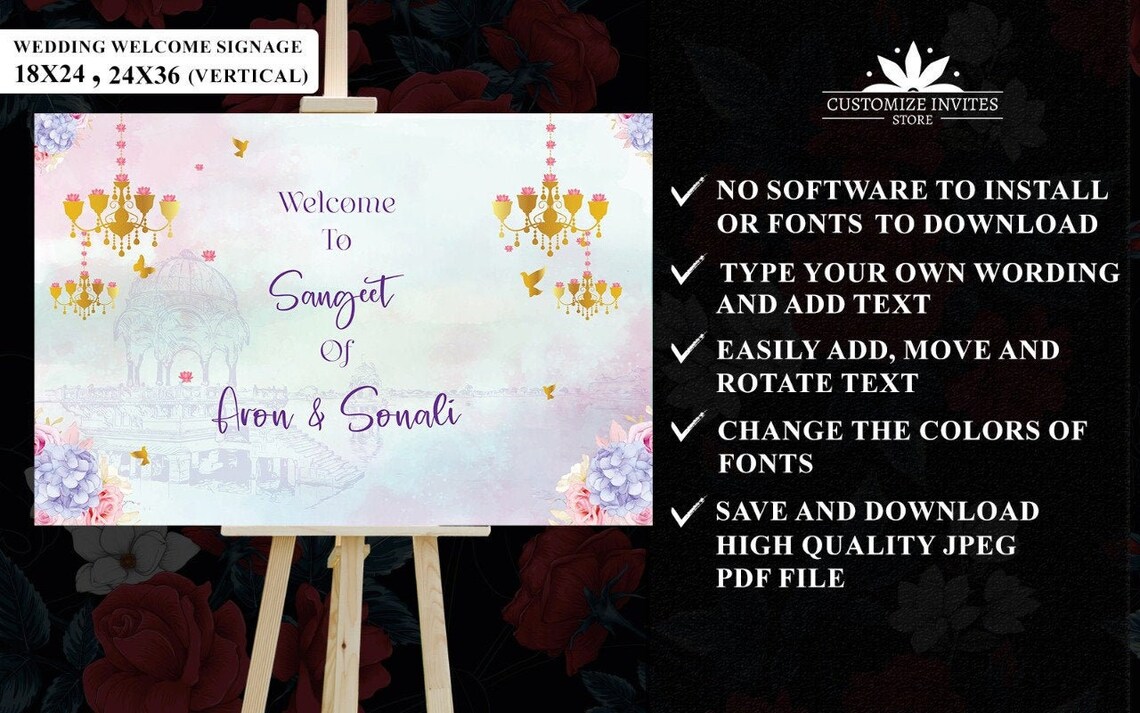 Sangeet Signs Sangeet Welcome Sign as Floral Welcome Sign - Etsy