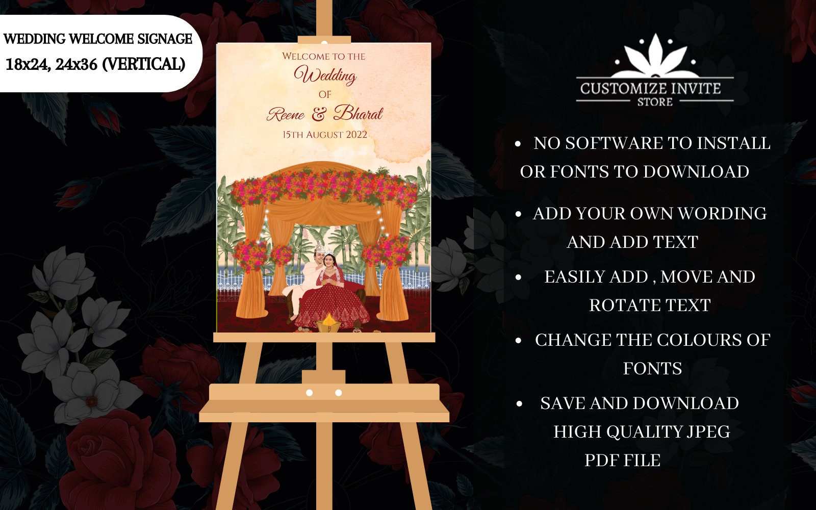 Bengali Wedding Signages for Indian Wedding Easel Sign Bengali Couple ...