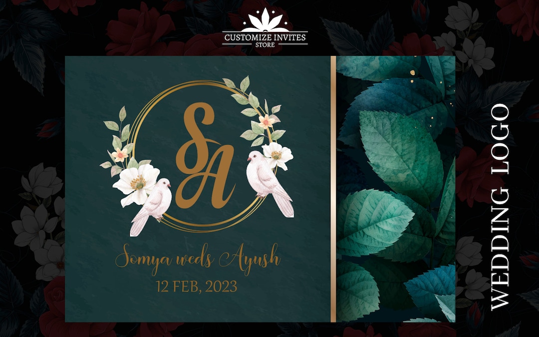 Floral Bird Wedding Logo, Custom Crest Monogram (digital Template) - Etsy