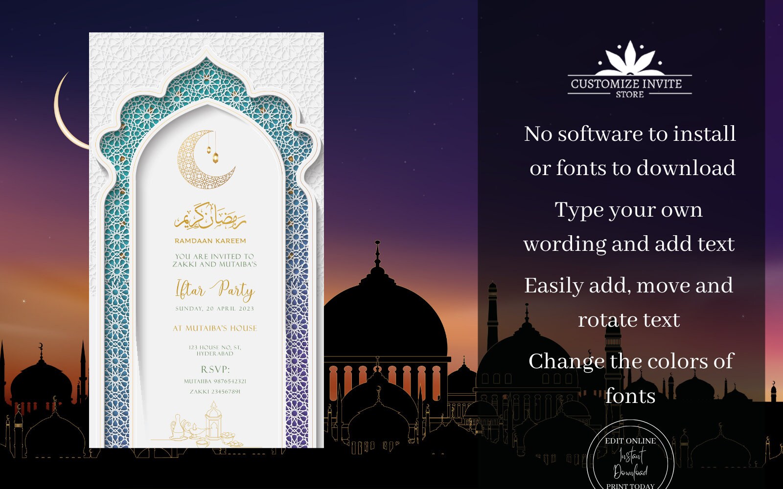 Ramdaan Islamic Mehrab Background Easy Editable Iftar Party Invitation ...