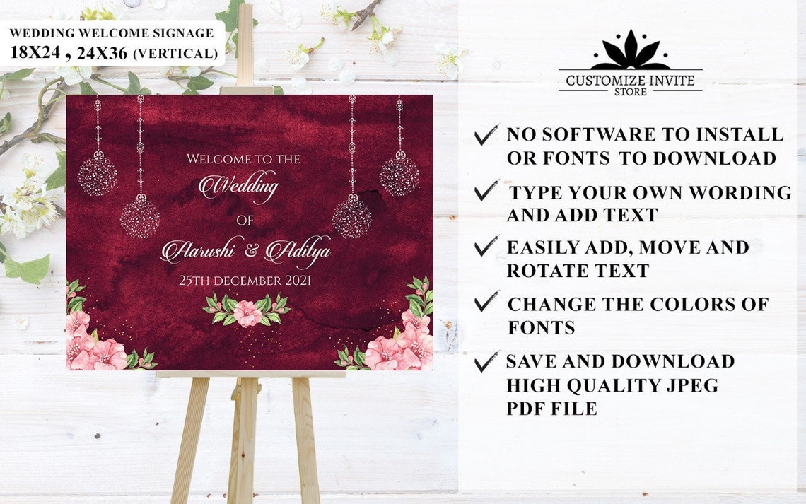 Hindu Welcome Signage, Indian Wedding Sign as Floral Welcome Sign ...