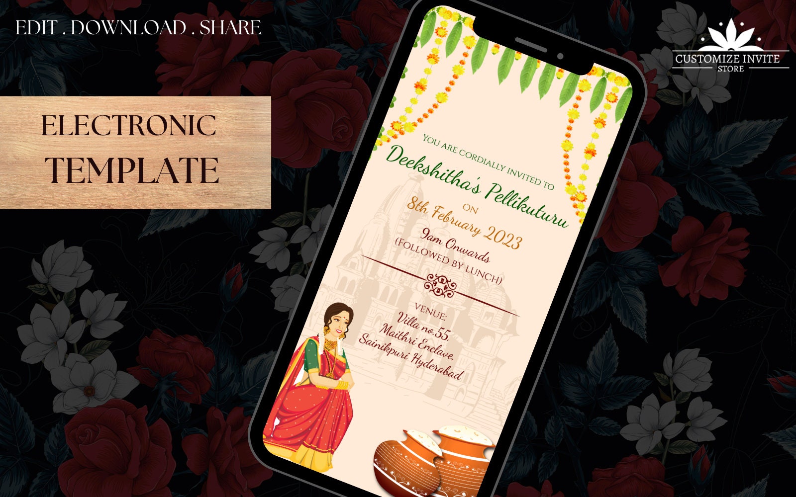 South Indian Pellikuturu Invitations as Pellikuturu E-invite, Telugu ...