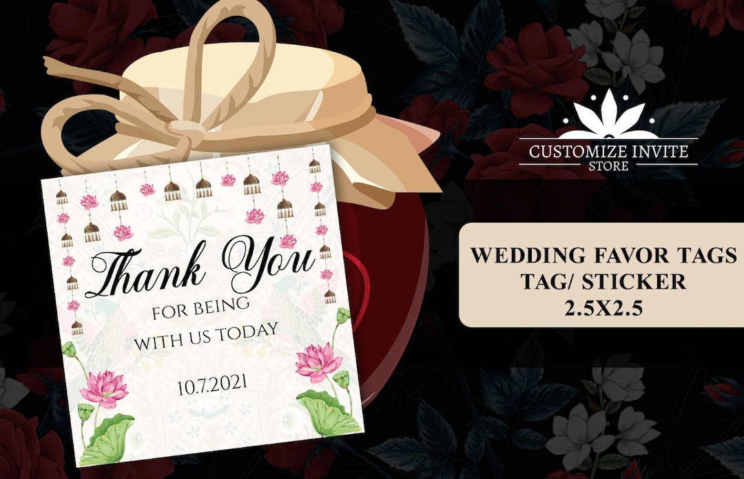 Pink Favor Tag Template for Indian Favor Tags With Bells & Lotus Theme ...