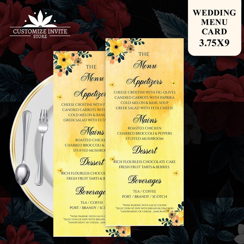 Garden Wedding Menu Cards as Wedding Menus Boho, Indian Dinner Menu ...