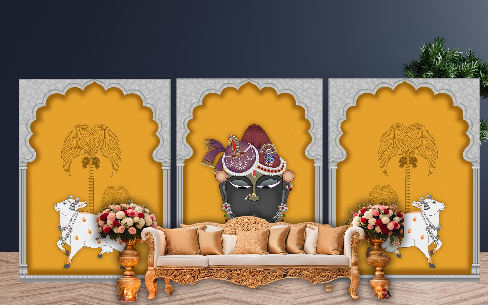 Shrinathji Wedding Backdrop | Pichwai Indian Wedding Digital Backdrop ...