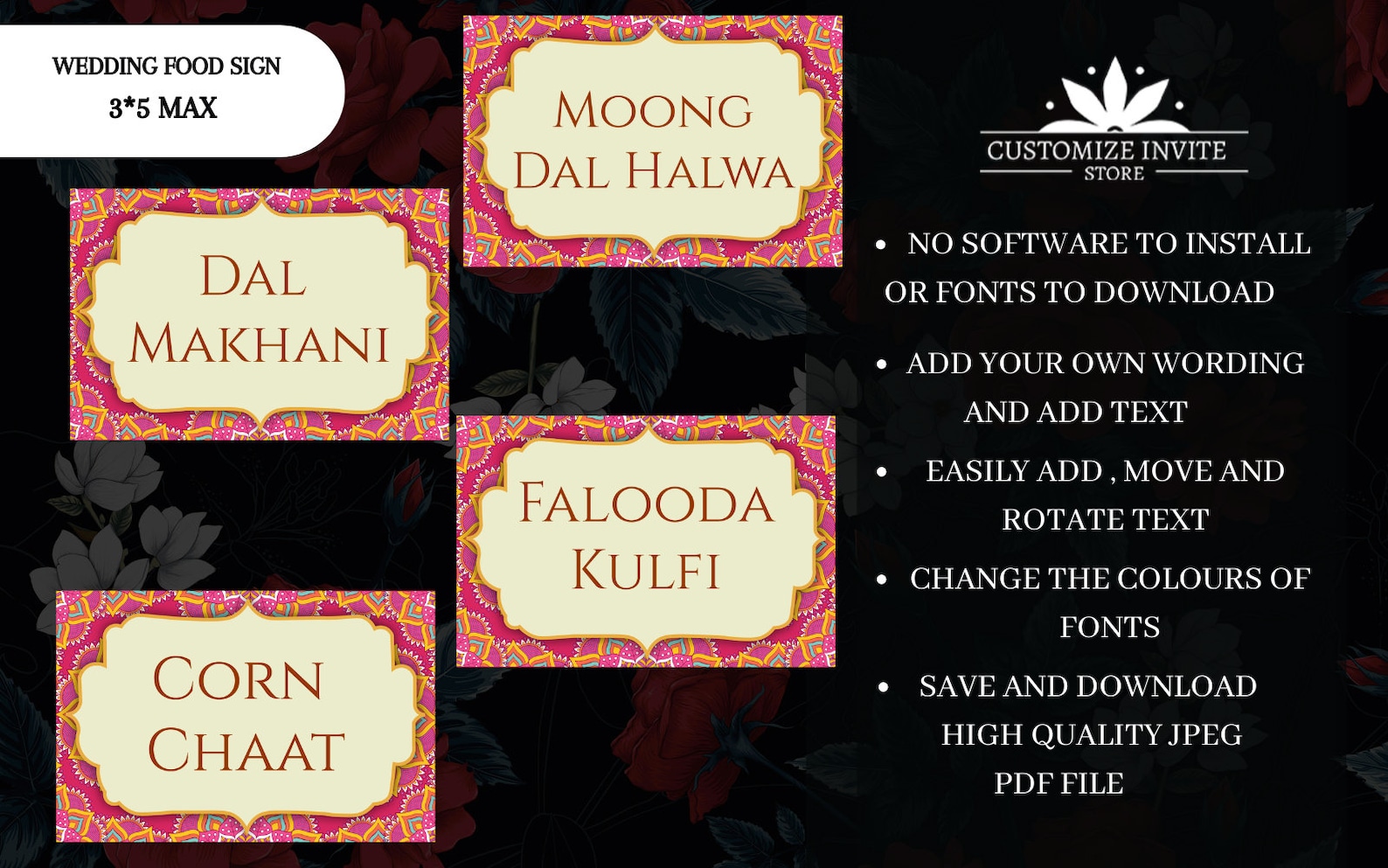 Indian Wedding Food Labels, Mehndi Decor (digital Download) - Etsy
