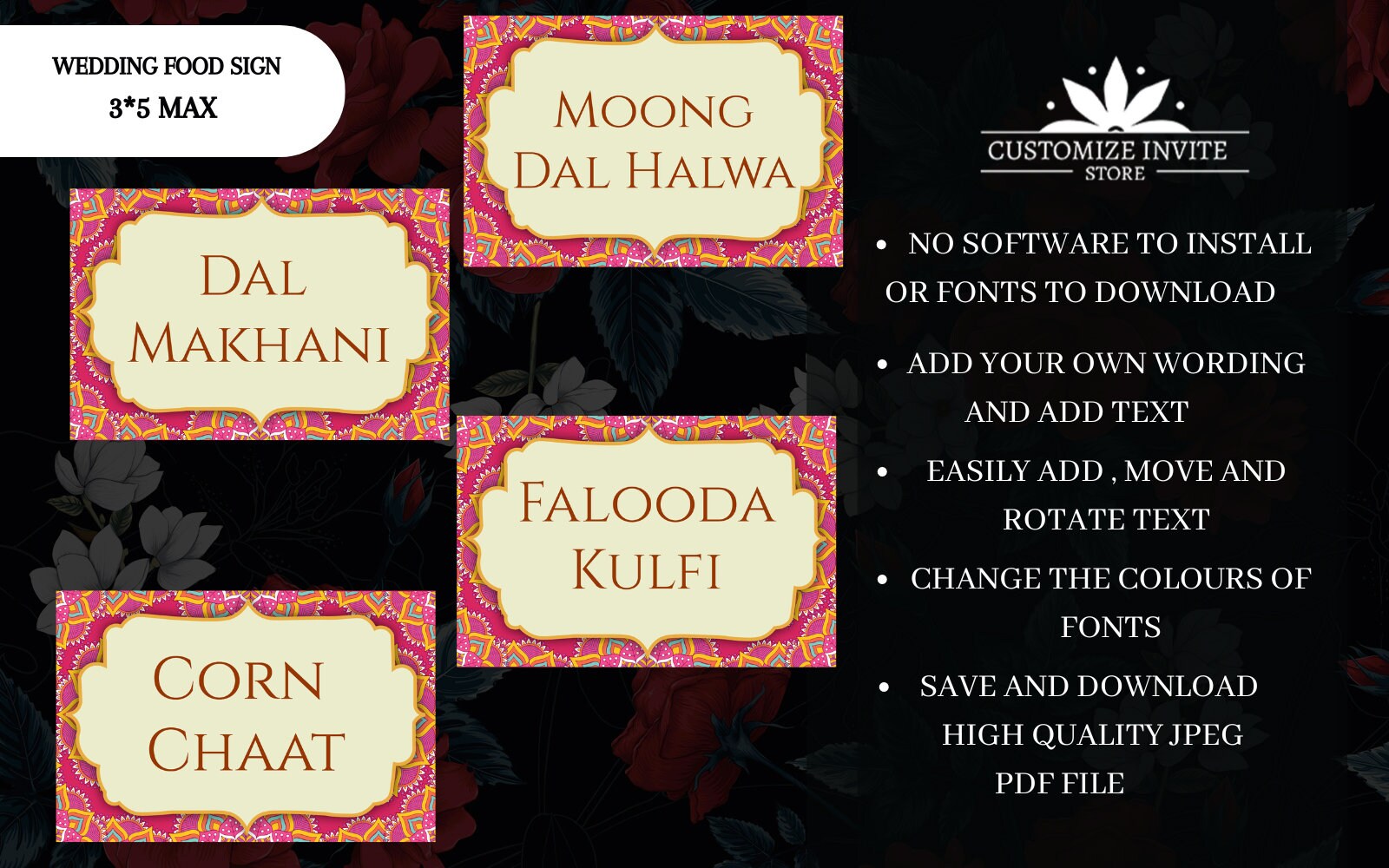 Indian Wedding Food Labels, Mehndi Decor (digital Download) - Etsy
