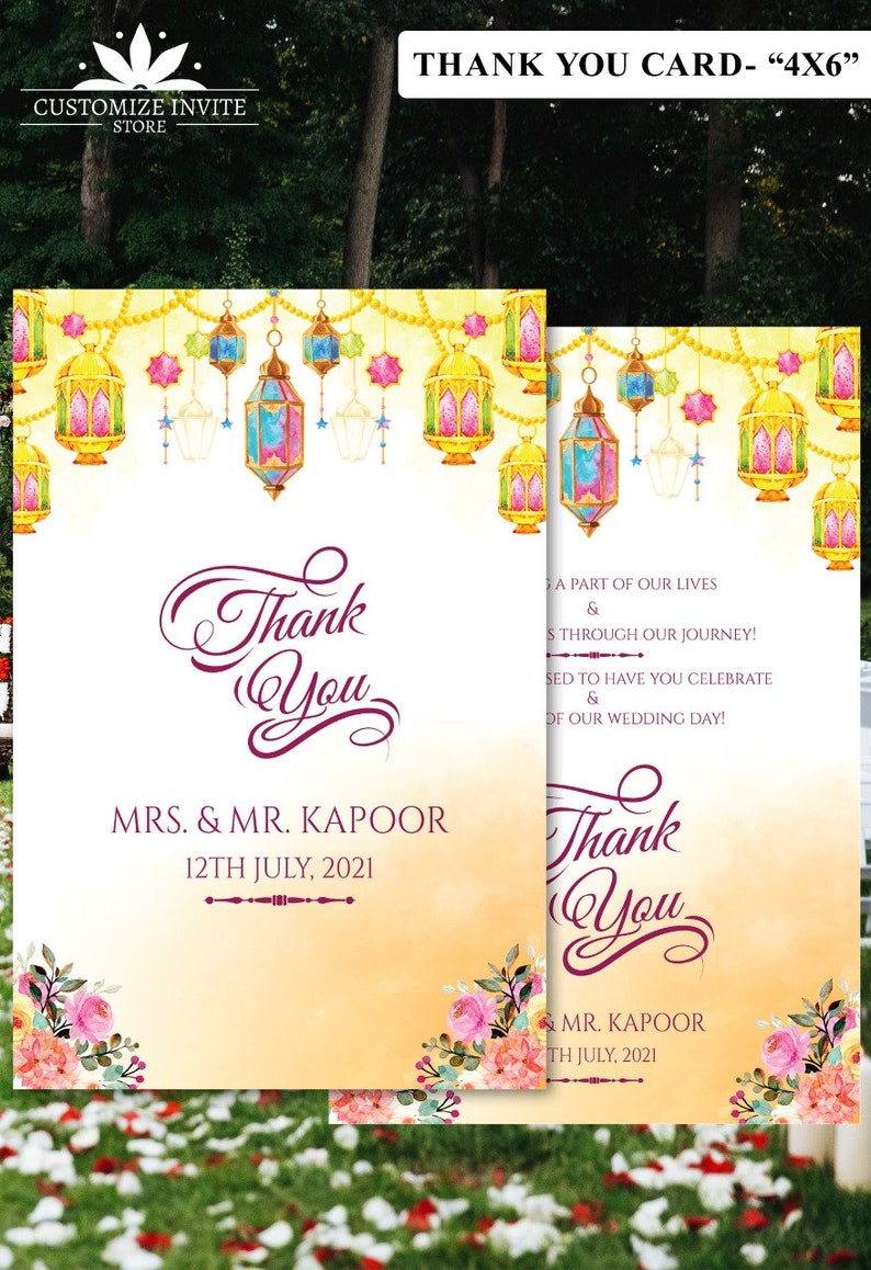 Indian Wedding Thank You Cards, Lanthorn Design (digital Download) - Etsy