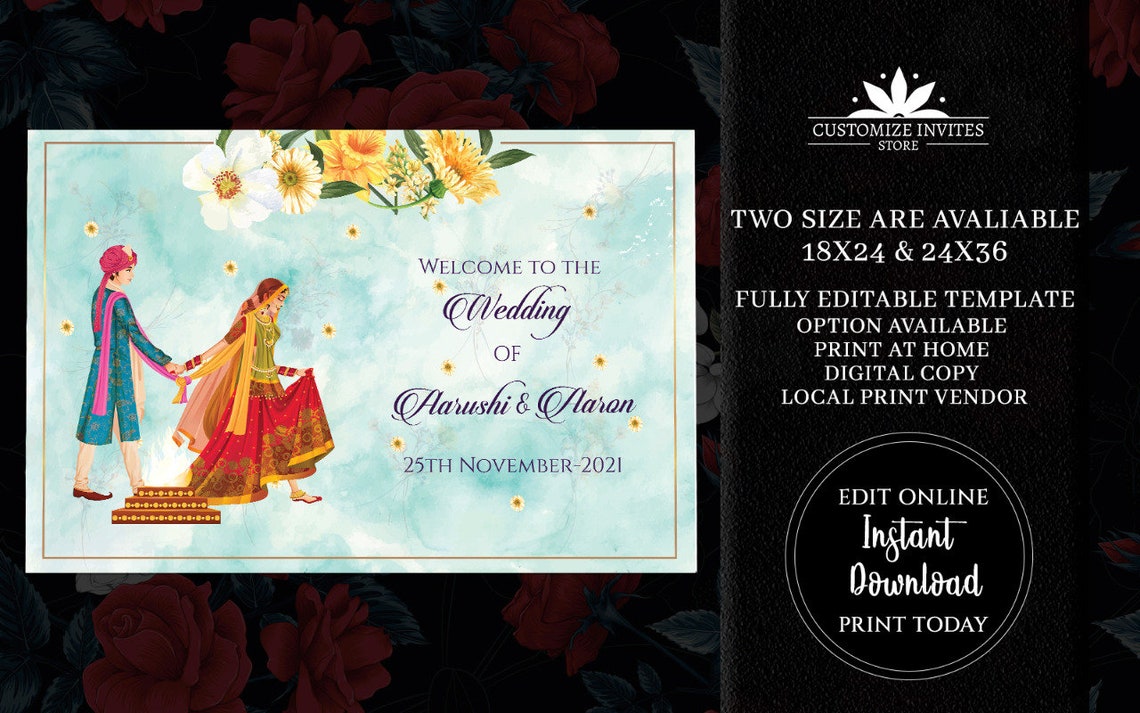 Hindu Welcome Signage, Indian Wedding Ceremony Sign Punjabi, Hindu ...