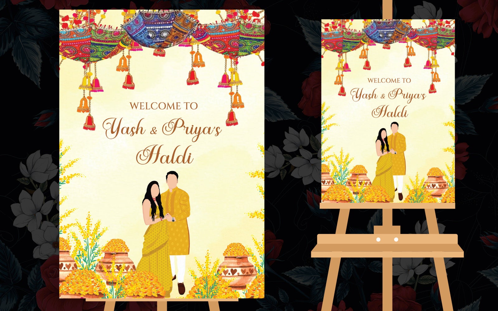 Haldi Ceremony Signages, Haldi Welcome Ceremony Signage, Floral Welcome ...