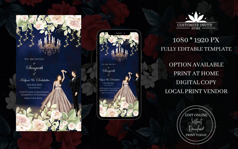 Night Theme Sangeet Invitation, Indian Engagement (digital Card) - Etsy