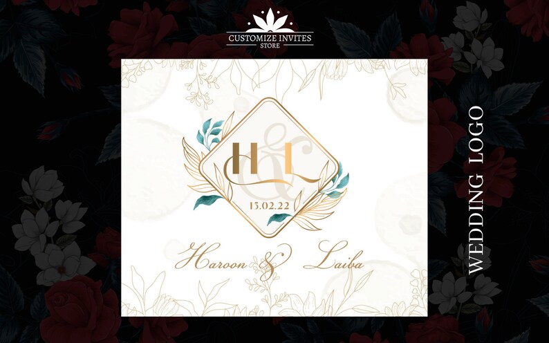 Green Wedding Logo for Wedding Invitation Monogram Crest, Green Leaves ...