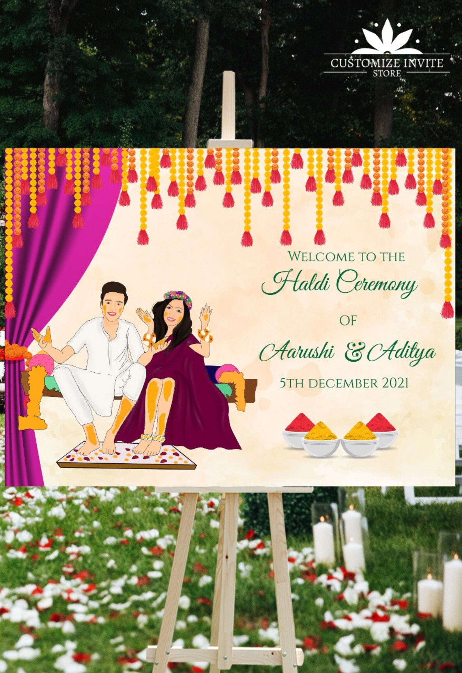 Haldi Party Welcome Signage as Haldi Night, Welcome to Our Haldi ...