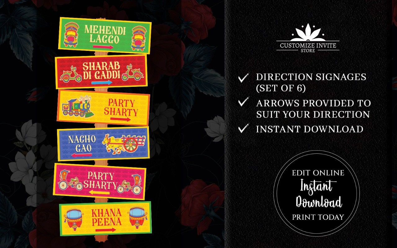 Indian Wedding Party Direction Signs, Punjabi Wedding Style Party ...