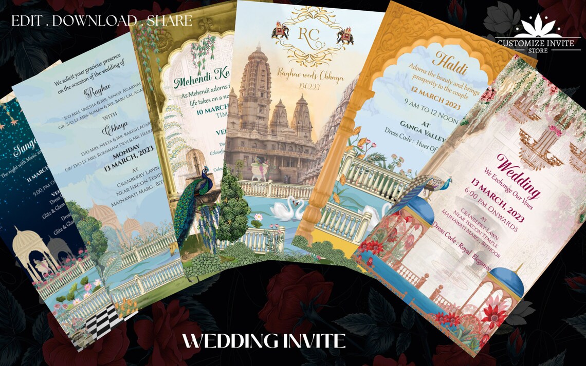 Mughal Theme Electronic Invite, Beautiful Pichawai Tree With Mehrab ...