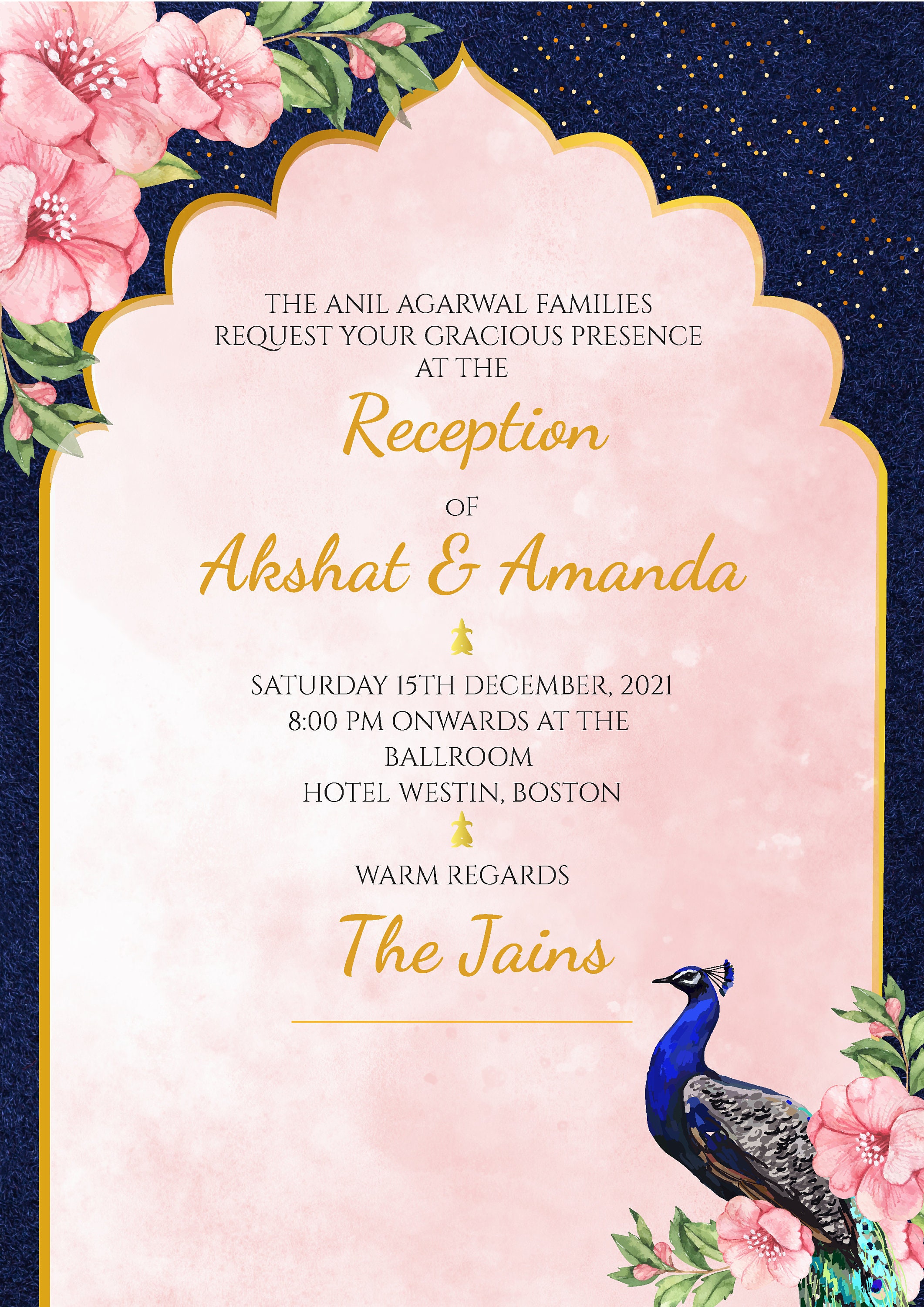 Peacock Wedding Invitation Template Download for Indian Wedding, Floral ...