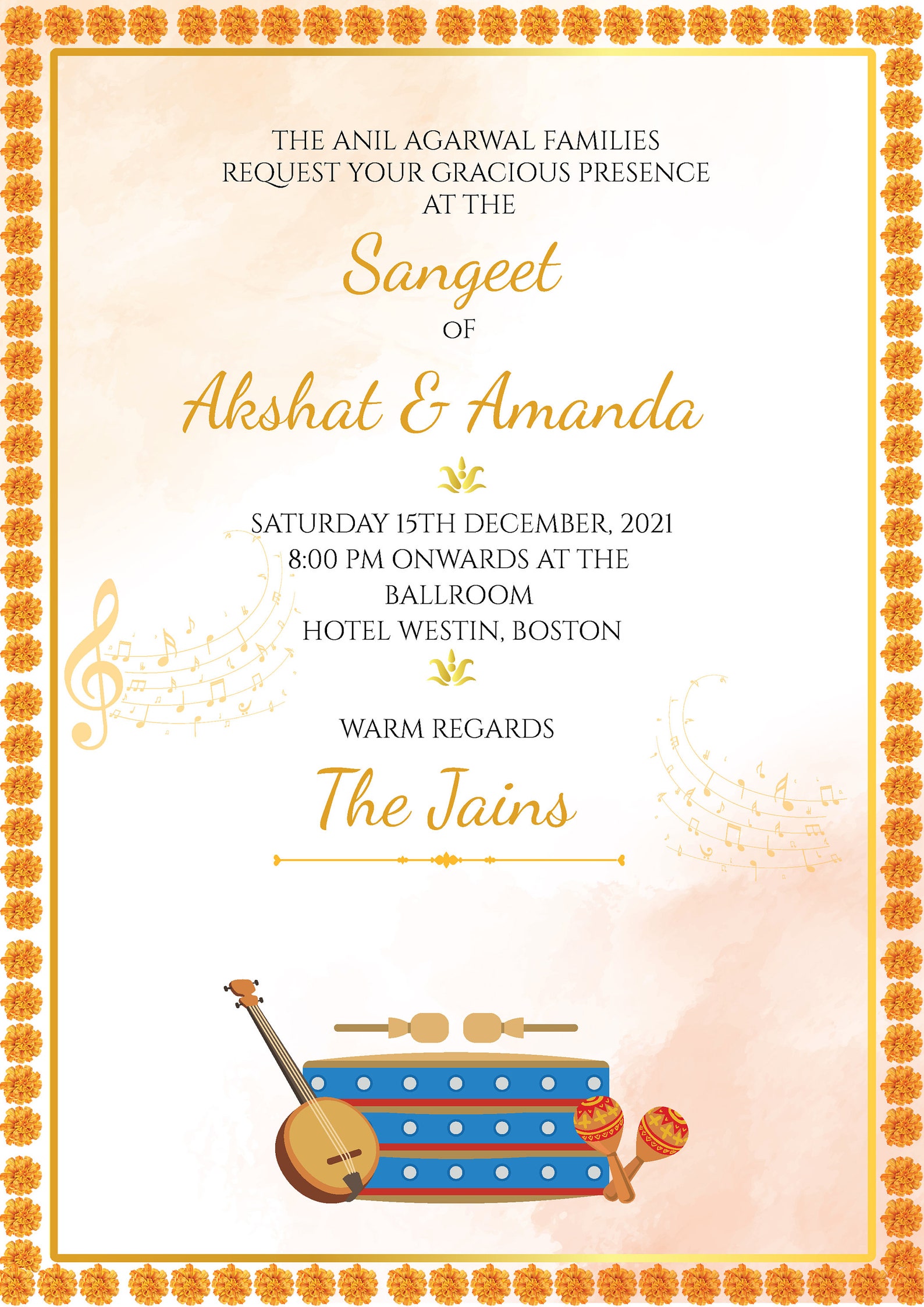 Buy Marigold Invitation Indian Wedding Invitations , Hindu Wedding Card ...