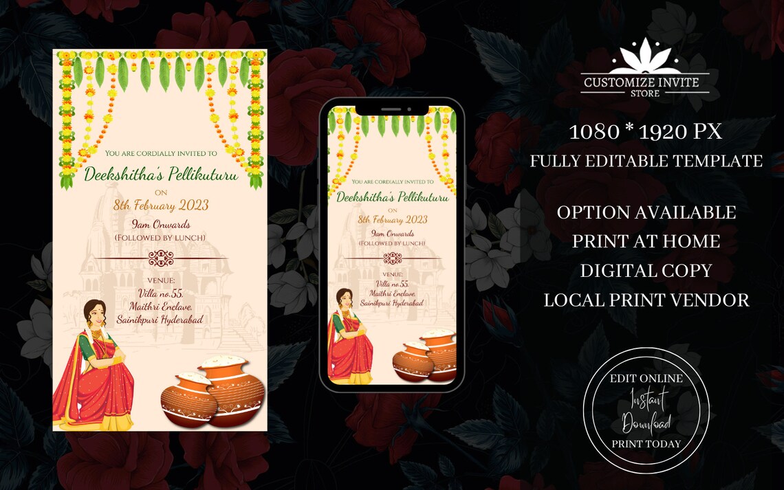South Indian Pellikuturu Invitations as Pellikuturu E-invite, Telugu ...