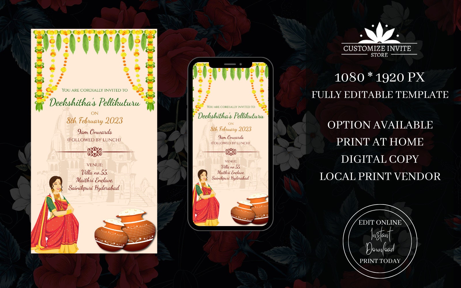 South Indian Pellikuturu Invitations as Pellikuturu E-invite, Telugu ...