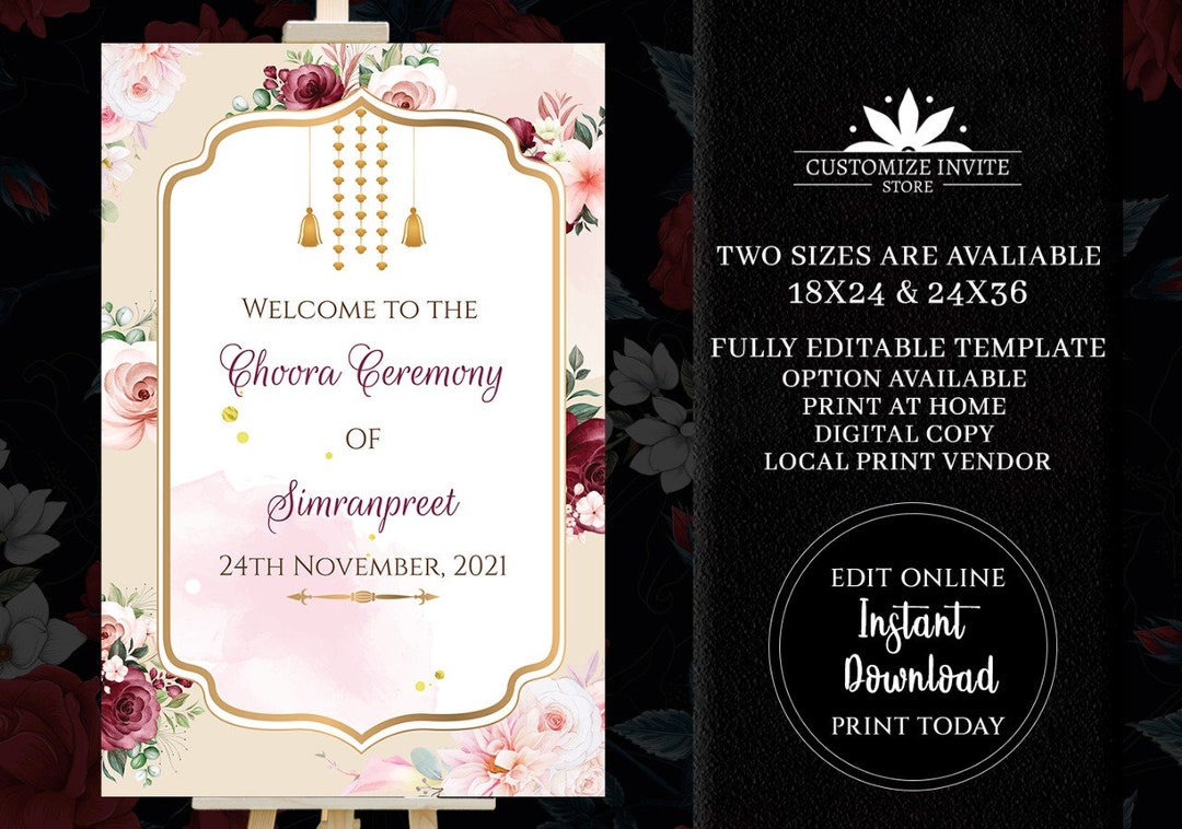 Choora Ceremony Signage as Chura Signs Welcome, Indian Welcome Signs ...