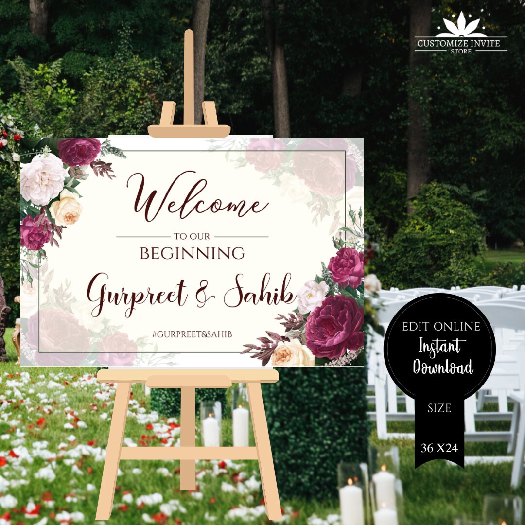 Welcome to Our Beginning Signs as Indian Wedding Welcome Signage ...